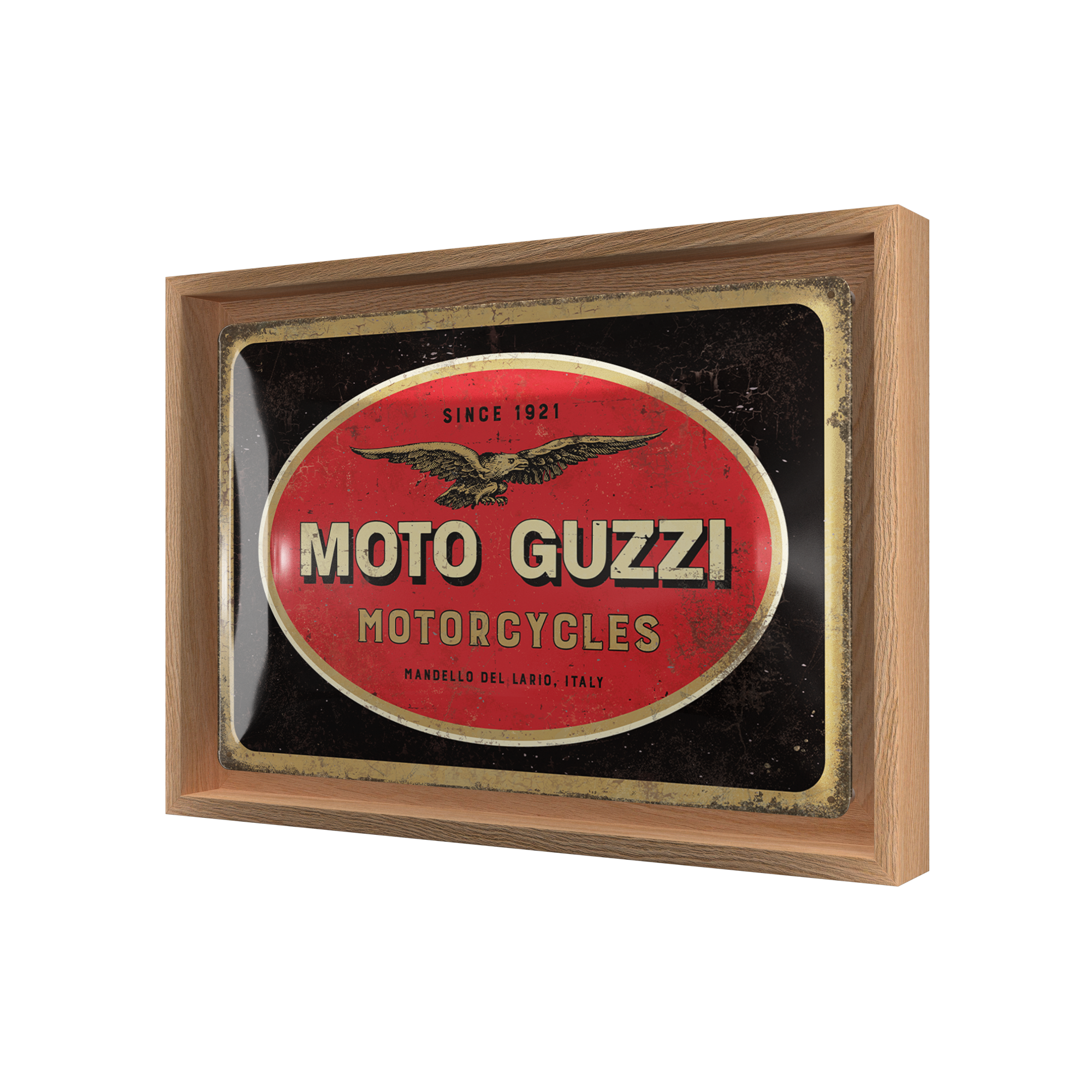 N-Frame Oak Wood with Moto Guzzi Metal Sign (20 x 30 cm) "Logo ...