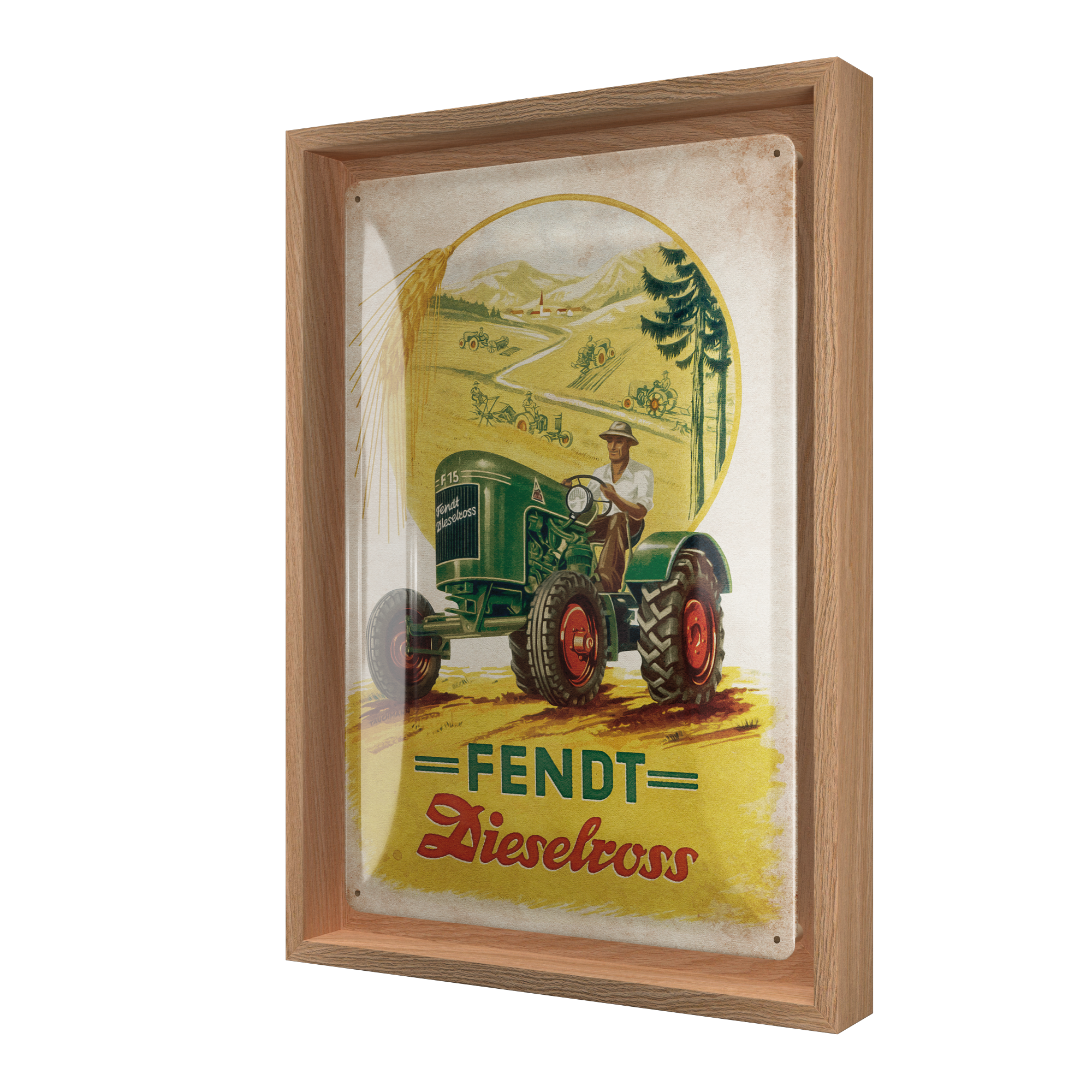 N-Frame Oak Wood with Fendt Metal Sign (20 x 30 cm) "Dieselross ...