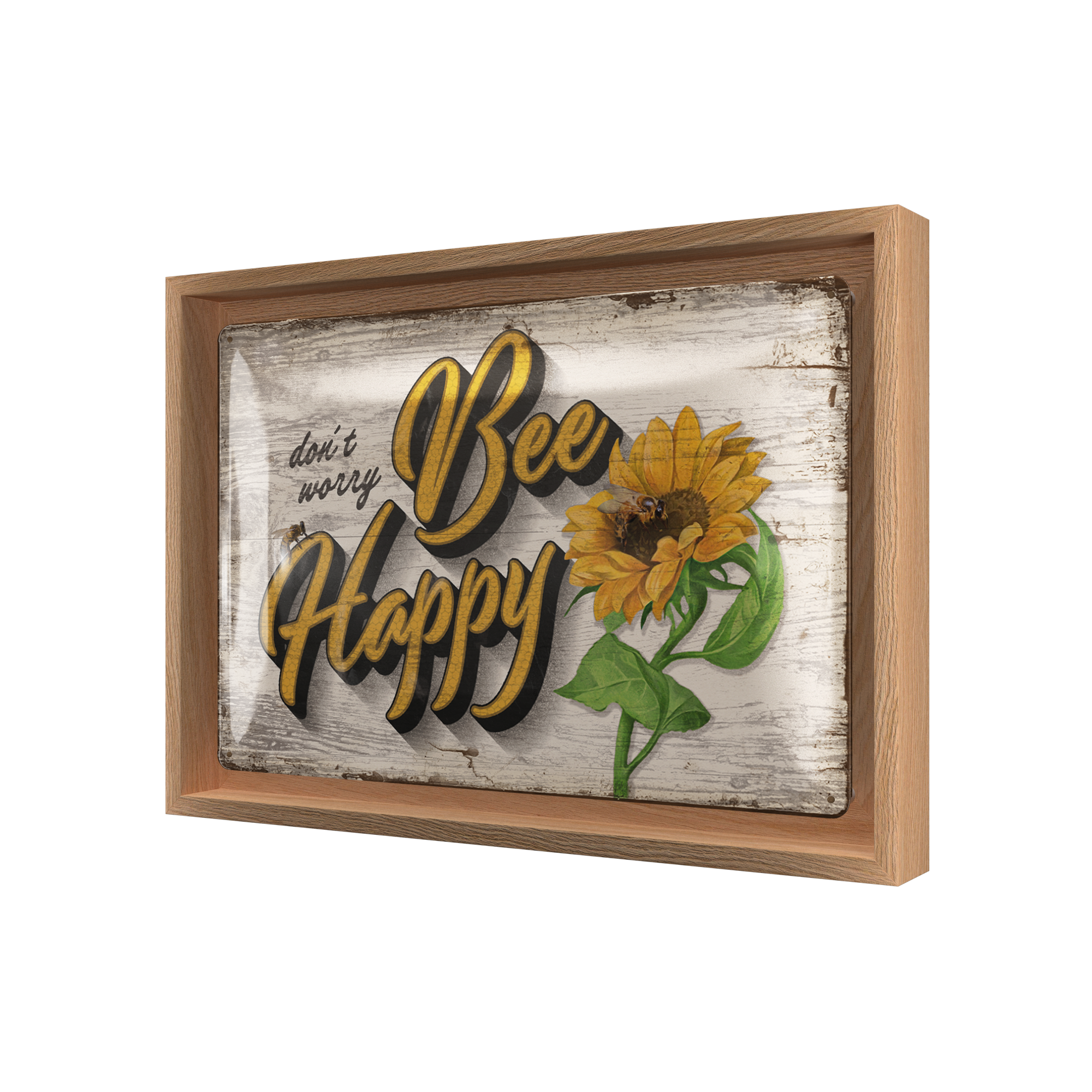 N-Frame Oak Wood with Bee Happy Metal Sign (20 x 30 cm) "Special ...