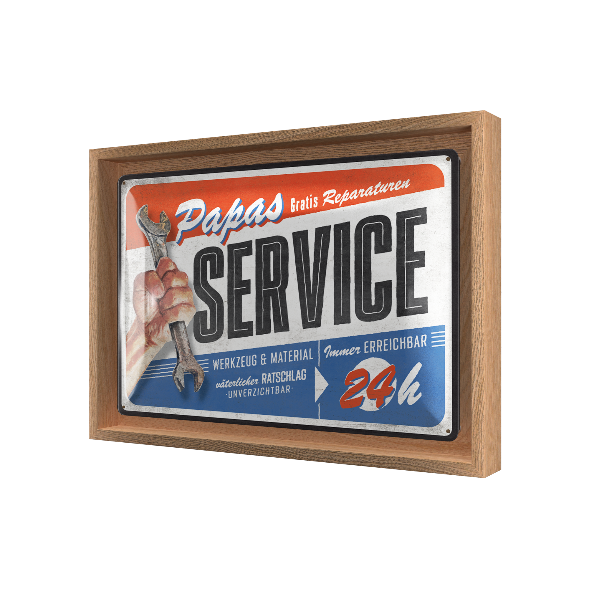 N-Frame Oak Wood with "Papas Service" Metal Sign (20 x 30 cm) Nostalgic ...