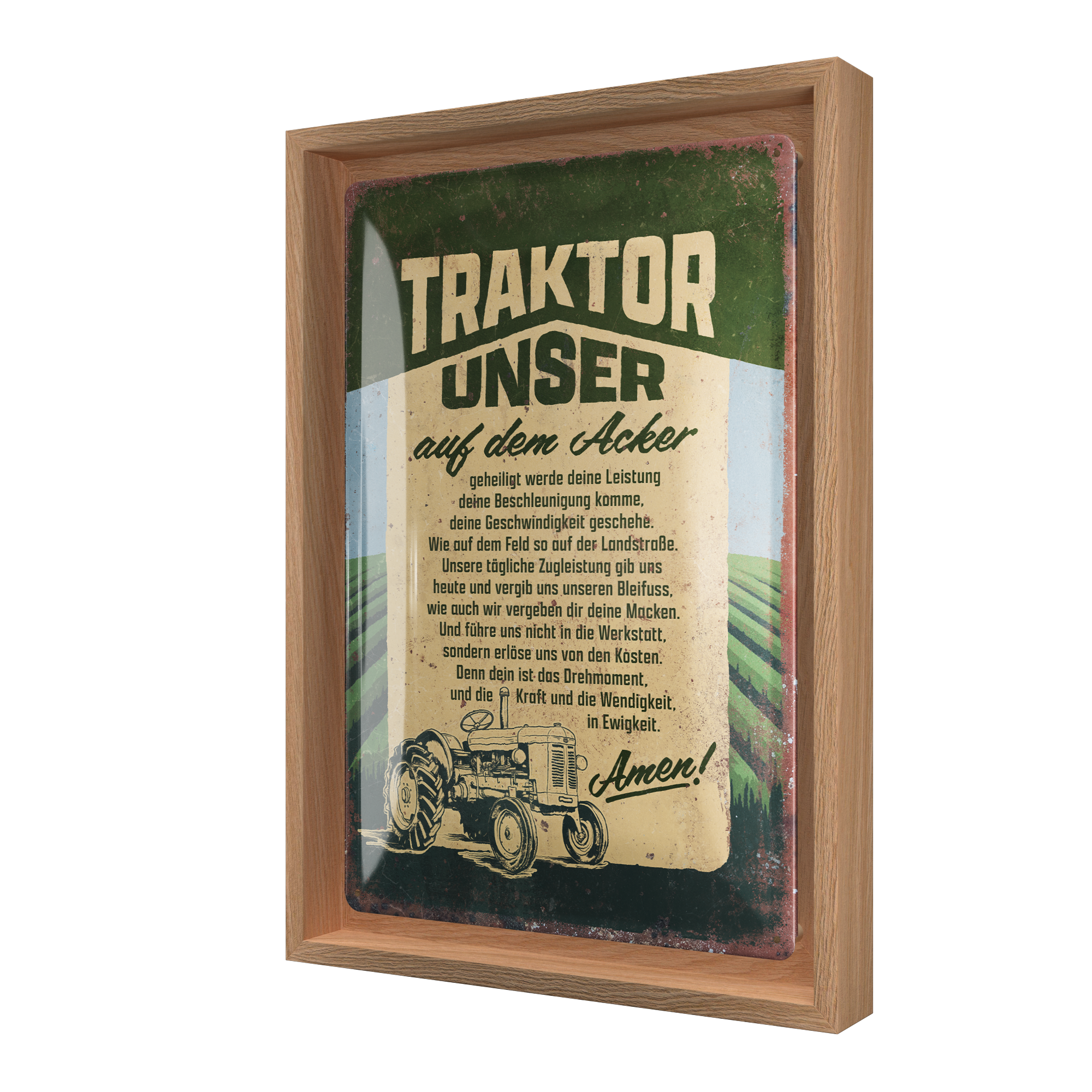 N-Frame Oak Wood with "Traktor Unser" Metal Sign (20 x 30 cm) Nostalgic ...